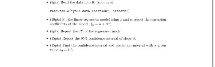 (5pts) Read the data into R. (command: | Chegg.com