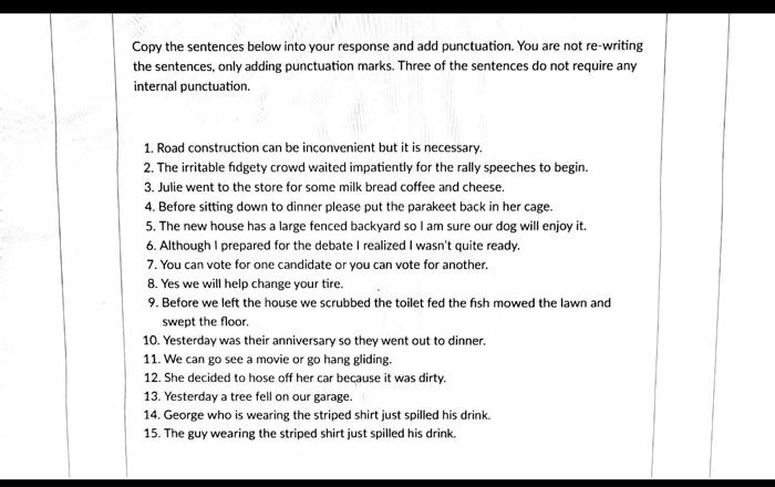 Solved Copy the sentences below into your response and add | Chegg.com