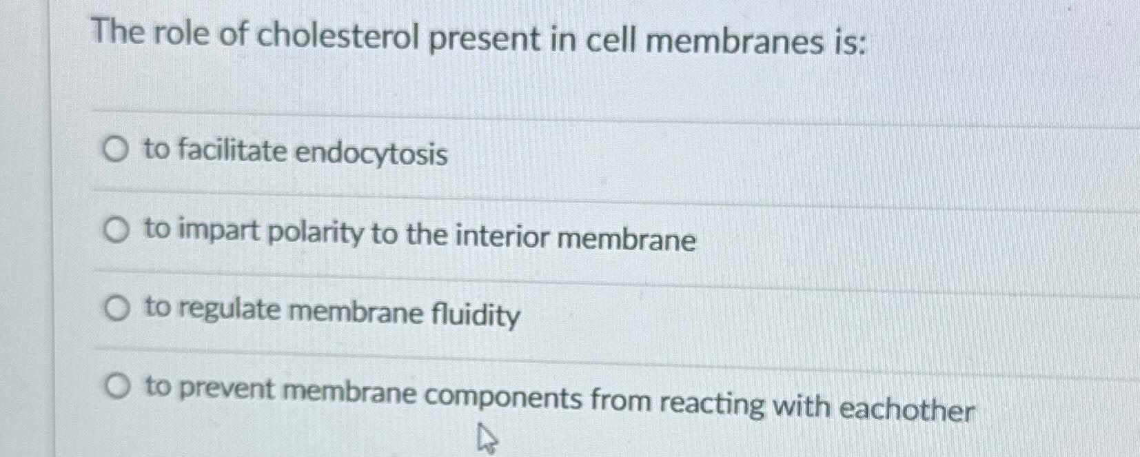 Solved The role of cholesterol present in cell membranes | Chegg.com