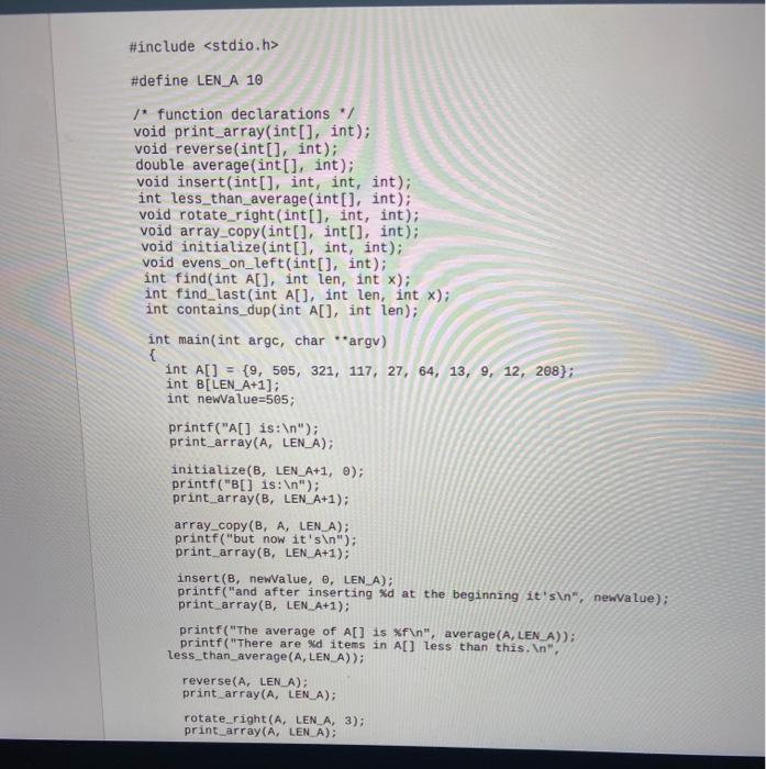 Solved #include #define LEN A 10 /* function declarations | Chegg.com