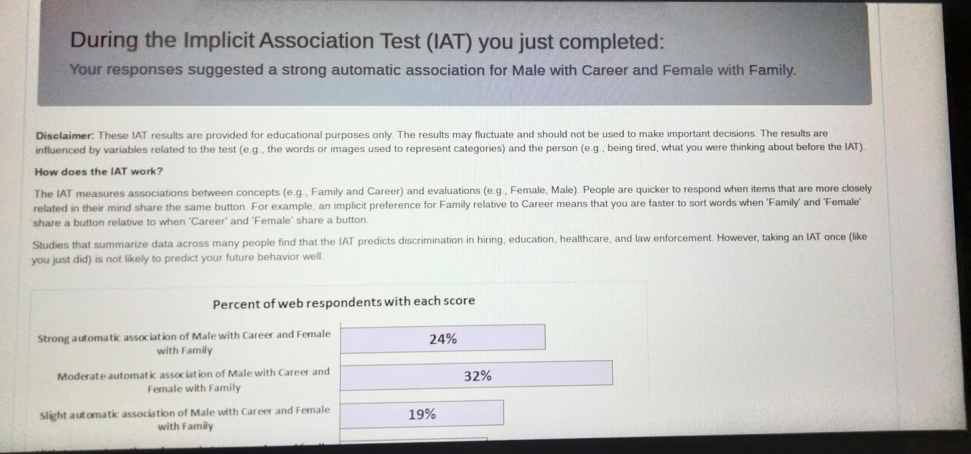 The IAT measures associations between concepts (e.g. | Chegg.com