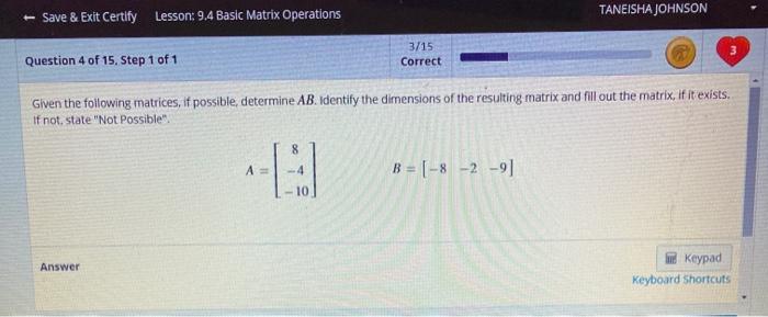 Solved TANEISHA JOHNSON - Save & Exit Certify Lesson: 9.4 | Chegg.com