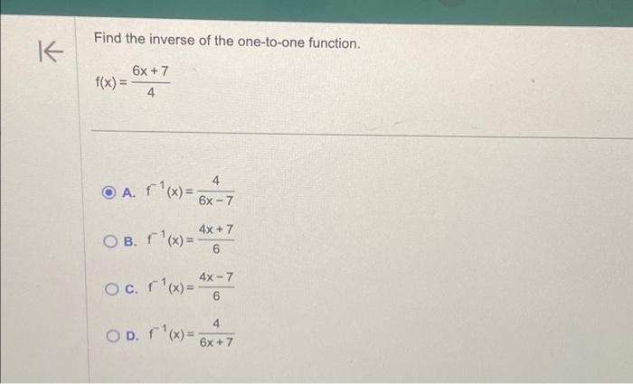 Solved K Find the inverse of the one-to-one function. f(x) = | Chegg.com