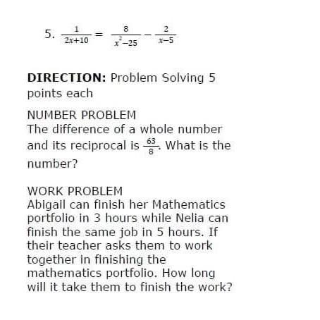 Solved CO 8 5. 1 2x+10 2 1-5 X -25 DIRECTION: Problem | Chegg.com