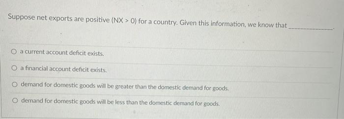 Solved Suppose net exports are positive (NX>0) for a | Chegg.com