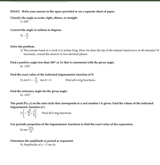 Solved ESSAY. Write your answer in the space provided or on | Chegg.com