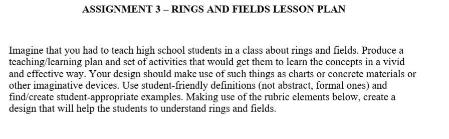 Solved ASSIGNMENT 3 - RINGS AND FIELDS LESSON PLAN Imagine | Chegg.com