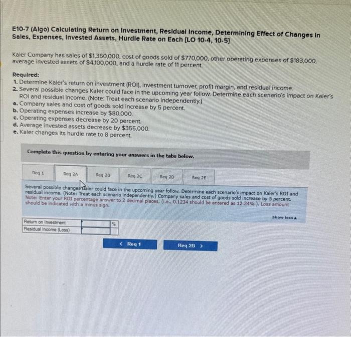 Solved E10-7 (Algo) Calculating Return on Investment, | Chegg.com