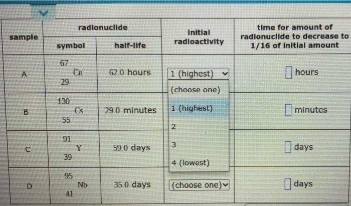 Solved radionuclide sample Initial radioactivity time for | Chegg.com