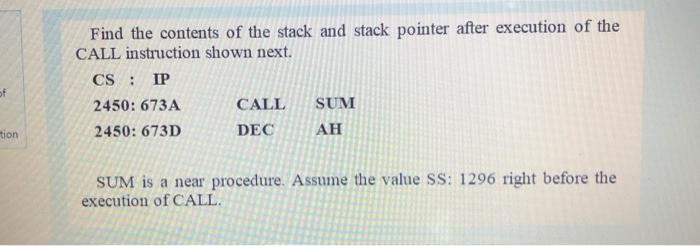 Solved Find the contents of the stack and stack pointer | Chegg.com