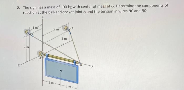 Solved 2. The sign has a mass of 100 kg with center of mass | Chegg.com