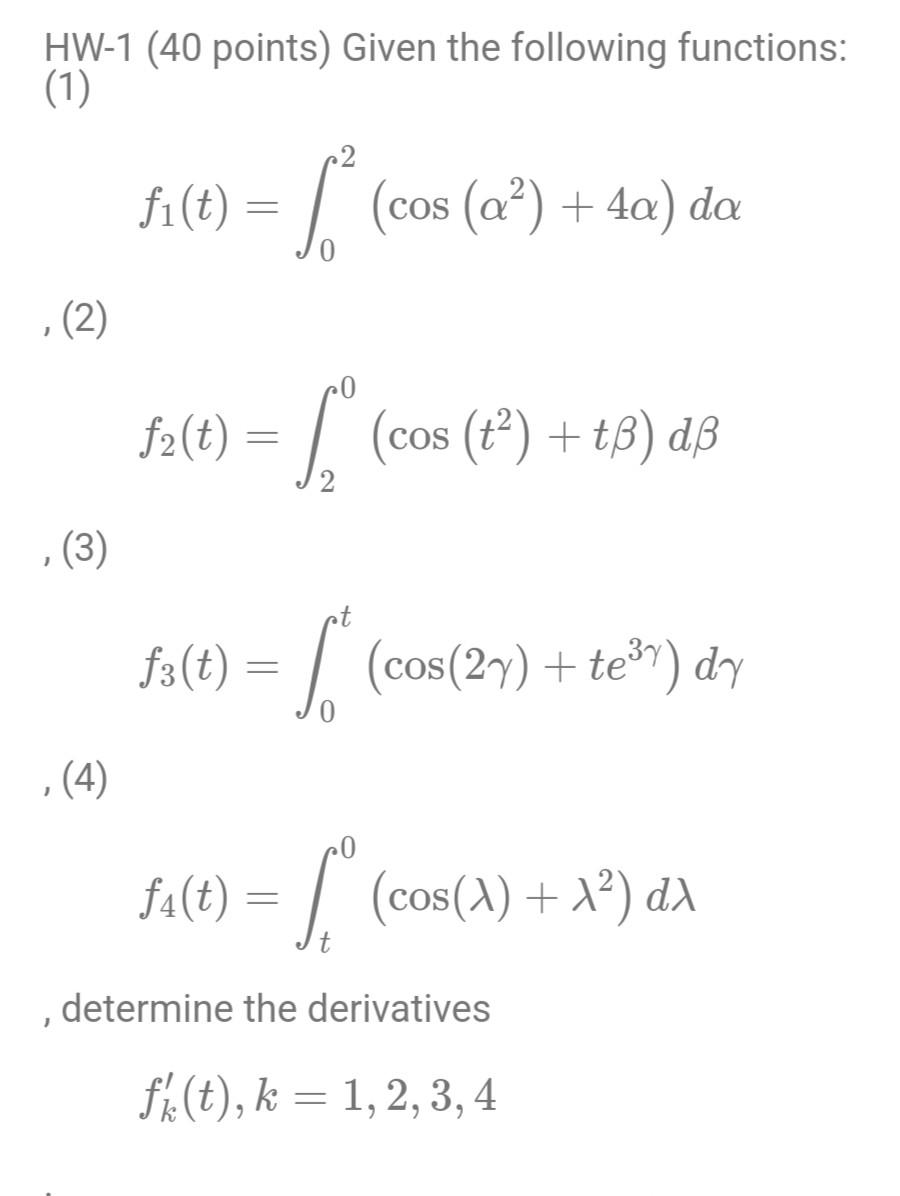 Solved HW-1 (40 points) Given the following functions: (1) | Chegg.com