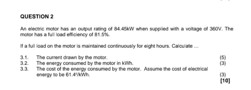 Solved An electric motor has an output rating of 84.45 kW | Chegg.com