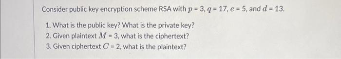 Solved Consider public key encryption scheme RSA with | Chegg.com