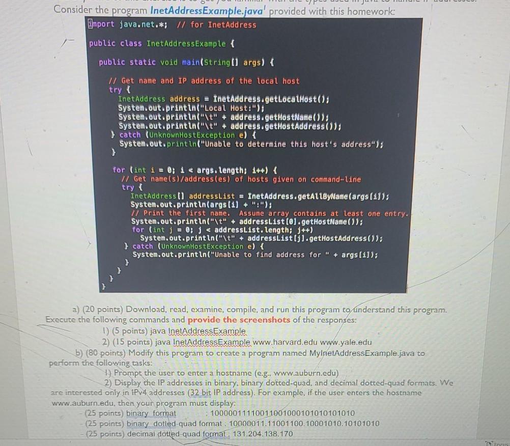 Solved Consider the program InetAddressExample.java' | Chegg.com