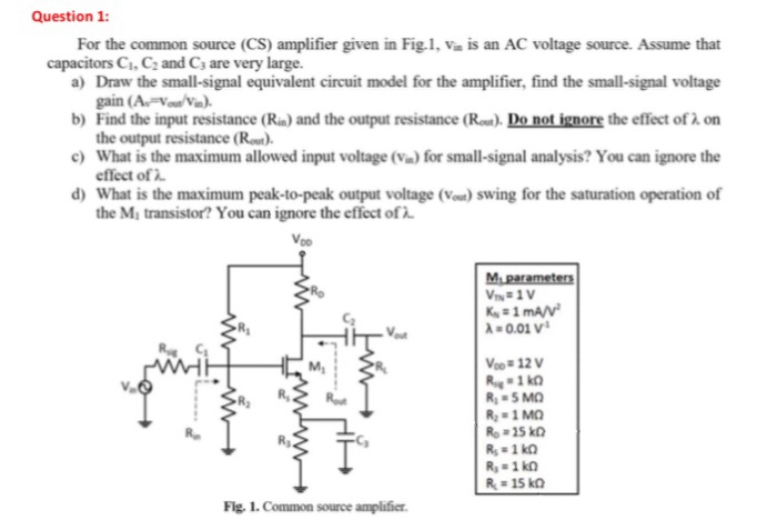 Question 1: For the common source (CS) amplifier | Chegg.com