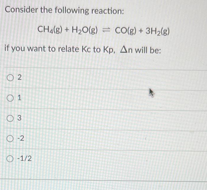 Solved Consider the following reaction: CH4(g) + H₂O(g) = | Chegg.com