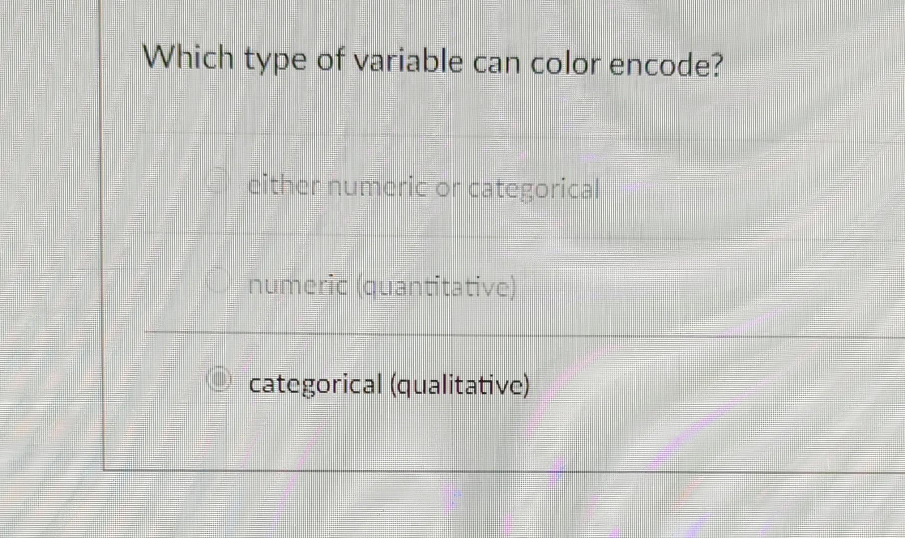 Solved Which type of variable can color encode? cither | Chegg.com
