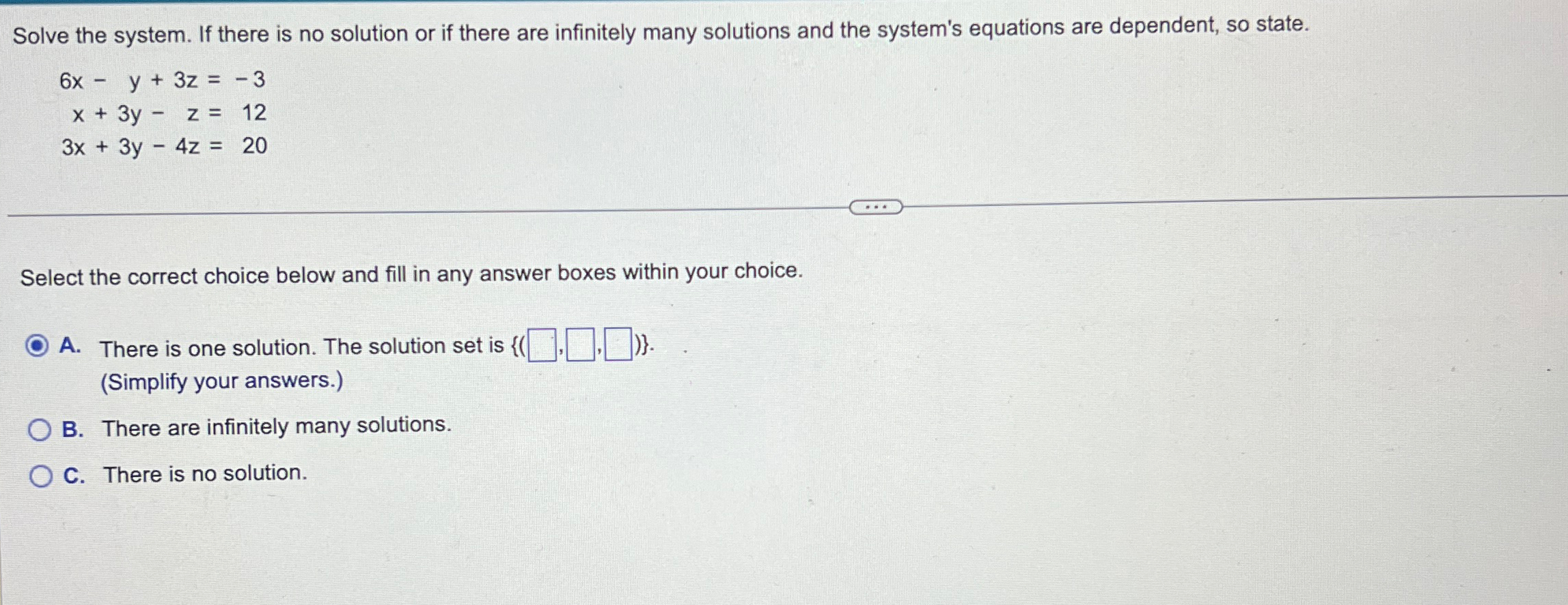 Solved Solve the system. If there is no solution or if there | Chegg.com