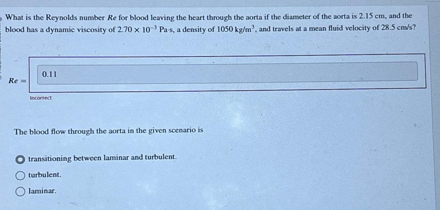 Solved Physics: What is the Reynolds number Re ﻿for blood | Chegg.com