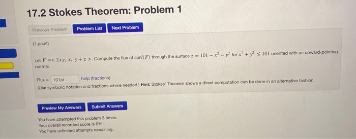 Solved 17.3 Divergence Theorem: Problem 7 Previous Problem | Chegg.com