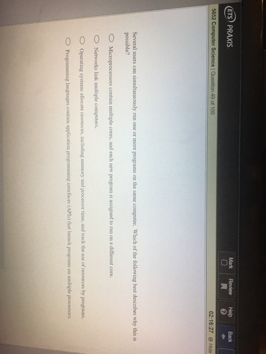 Solved (ETS) PRAXIS Mark Review Back Help © 5652 Computer | Chegg.com