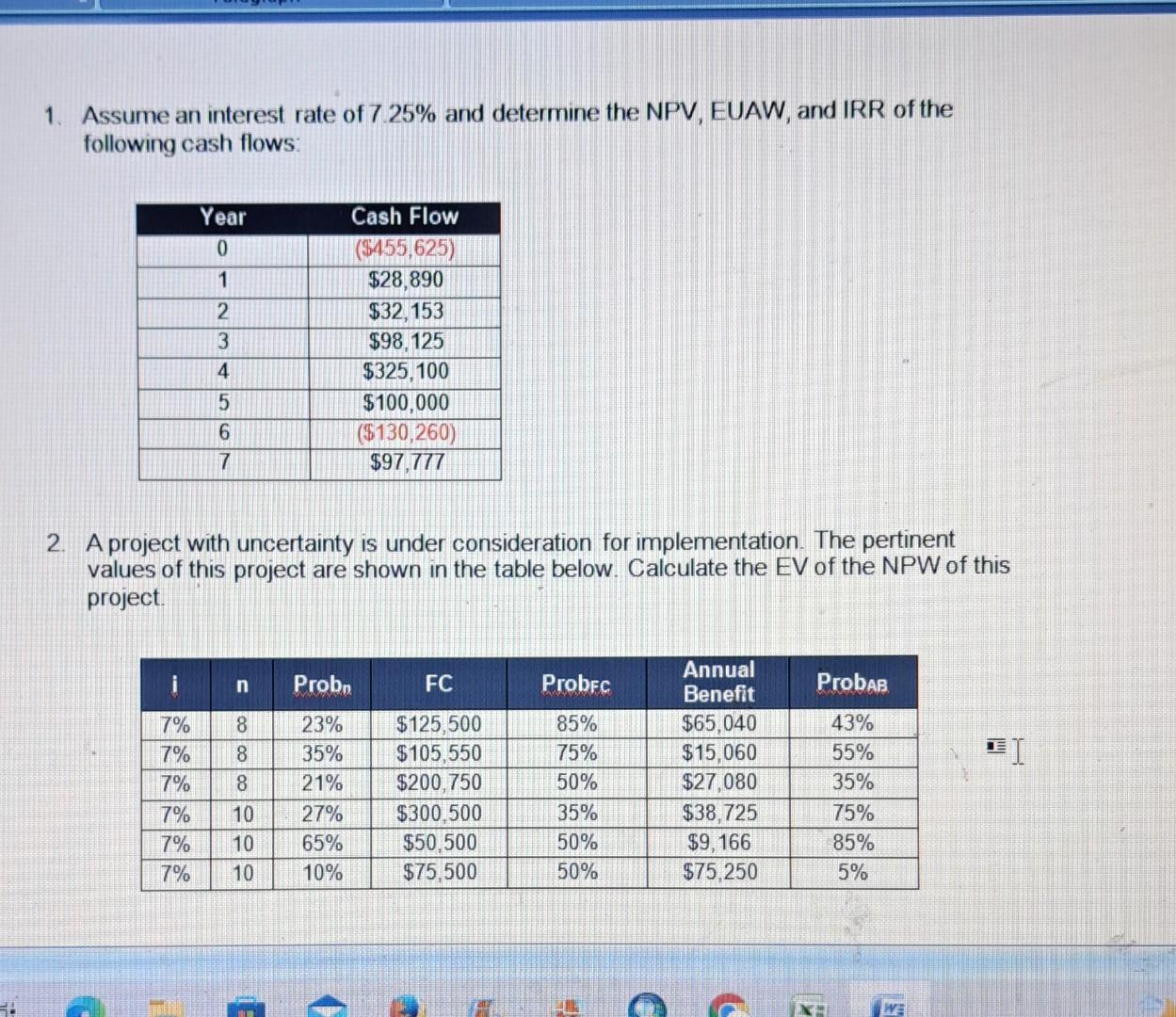 Solved 1. Assume an interest rate of 7.25% and determine the | Chegg.com