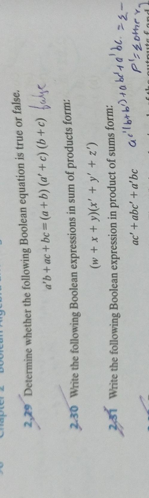 Solved 2,29 Determine whether the following Boolean equation | Chegg.com