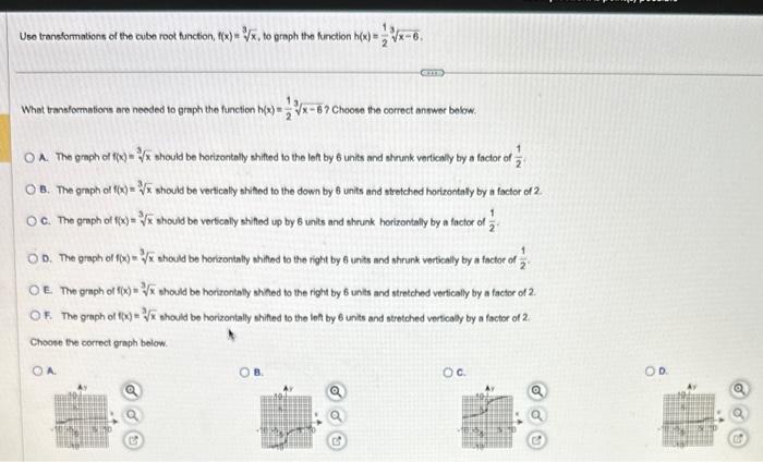 Solved Use transformations of the cube root function, | Chegg.com