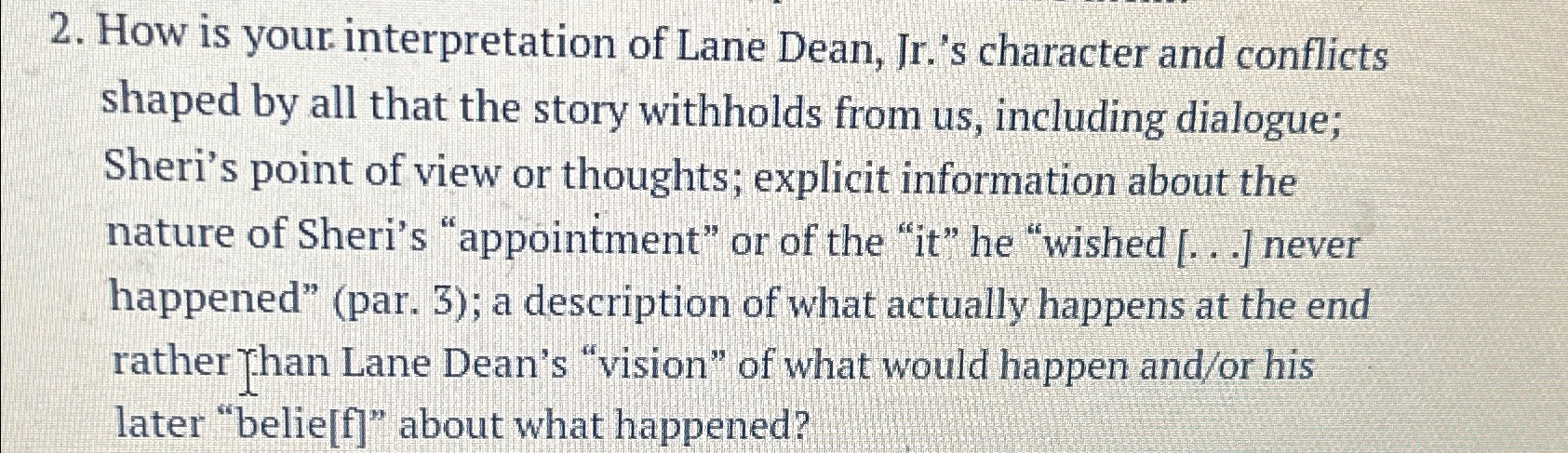 Solved How is your interpretation of Lane Dean, Jr.'s | Chegg.com