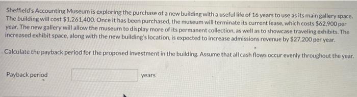 Solved Sheffield's Accounting Museum is exploring the | Chegg.com