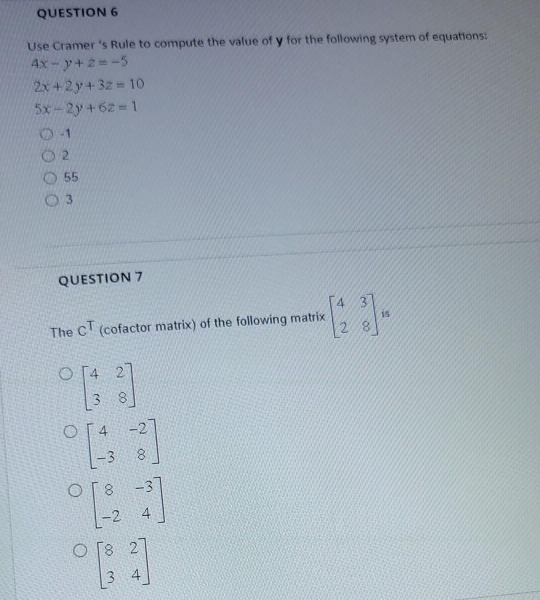 Solved Use Cramer's Rule to compute the value of y for the | Chegg.com