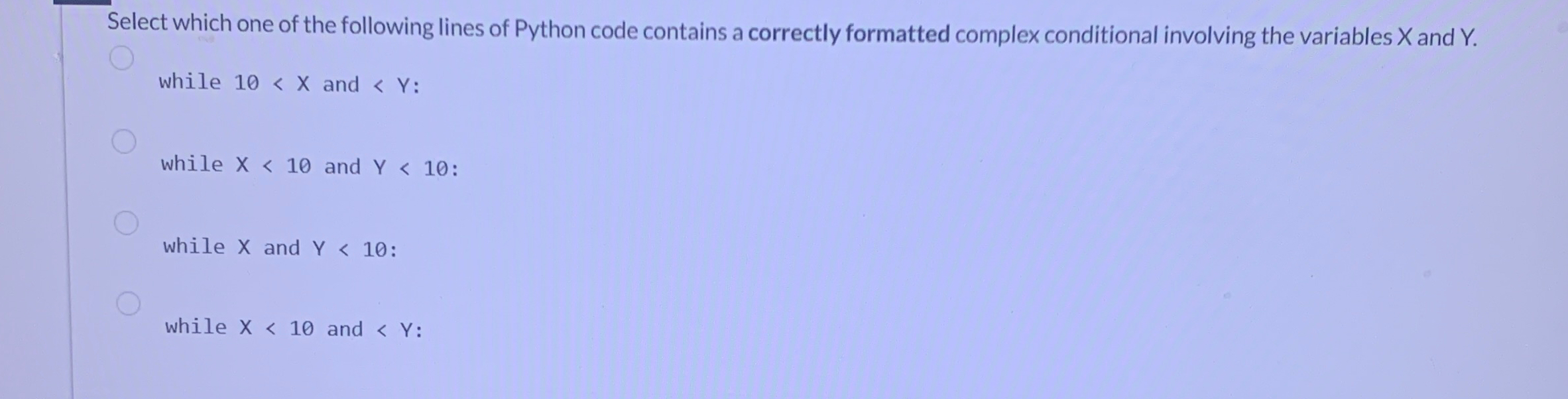 Solved Select which one of the following lines of Python | Chegg.com