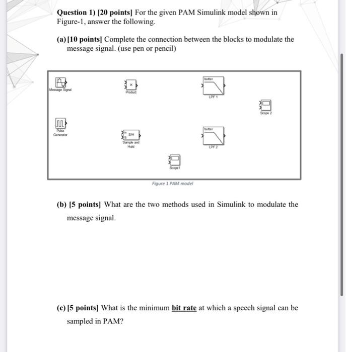 Solved Question 1) (20 points) For the given PAM Simulink | Chegg.com