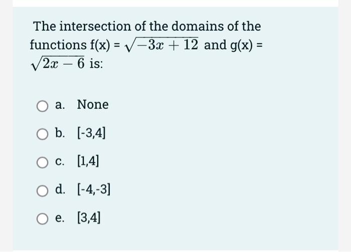 Solved The intersection of the domains of the functions | Chegg.com