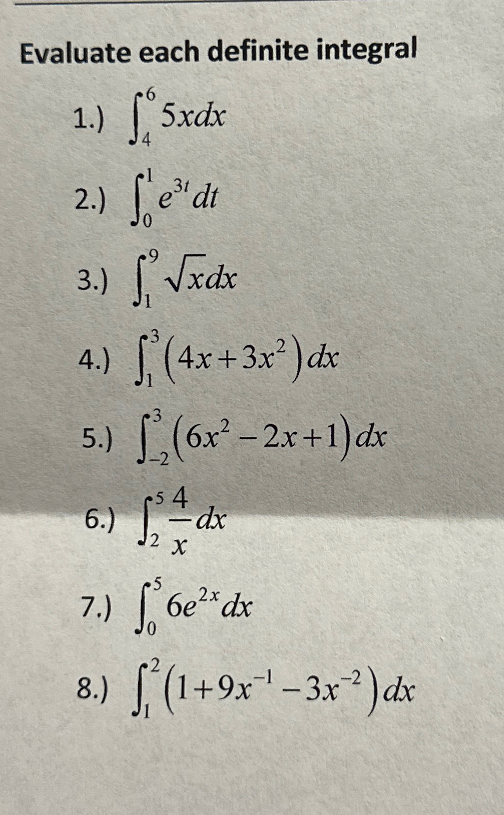 Solved Evaluate each definite | Chegg.com