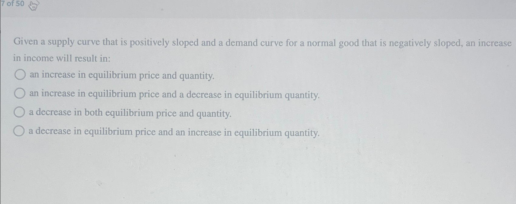 Solved 7 ﻿of 50Given a supply curve that is positively | Chegg.com