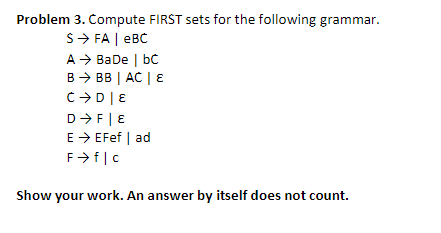 Solved Problem 3. ﻿Compute FIRST sets for the following | Chegg.com