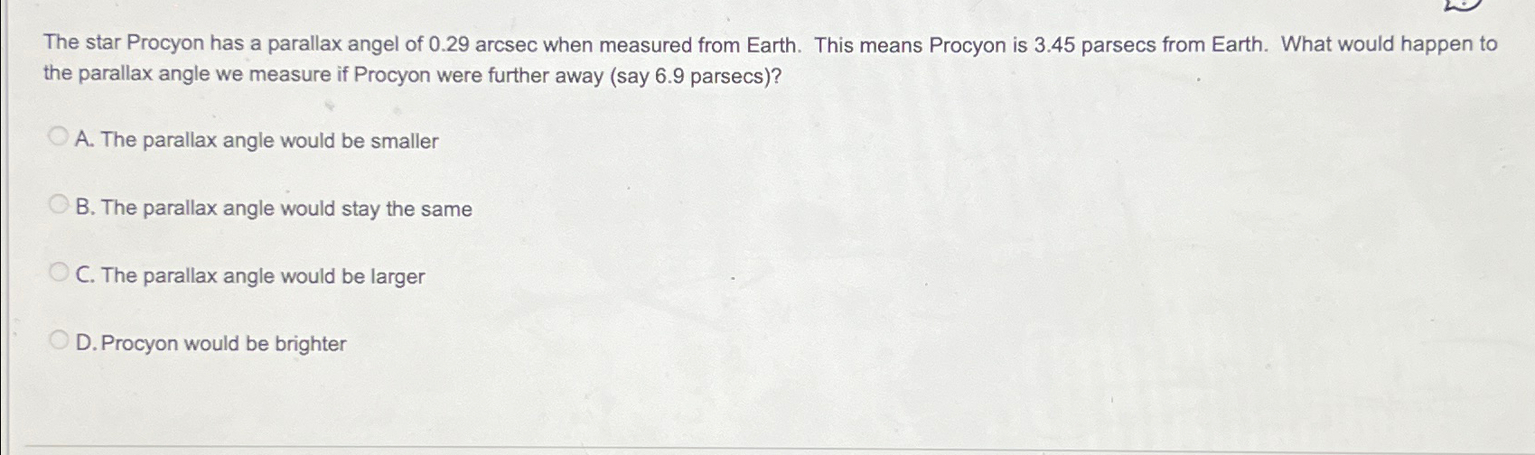 Solved The Star Procyon Has A Parallax Angel Of 029 ﻿arcsec 