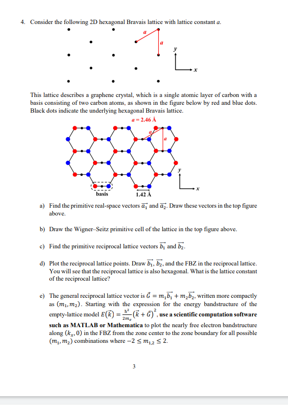 Solved 4. Consider the following 2D hexagonal Bravais | Chegg.com