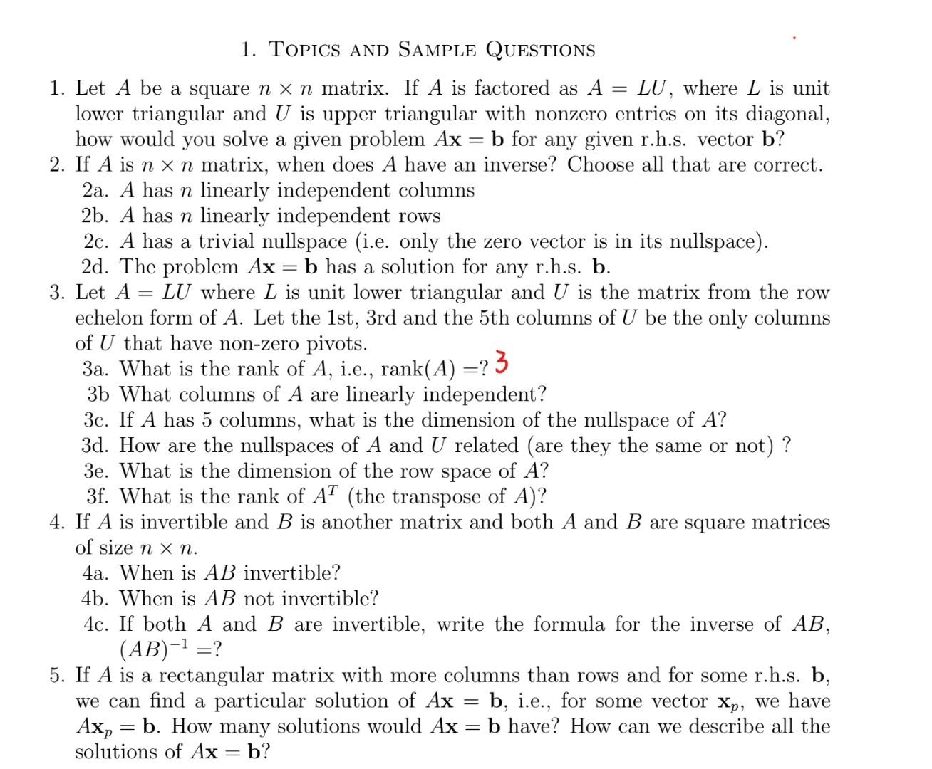 Solved 1 Let A Be A Square N×n Matrix If A Is Factored As