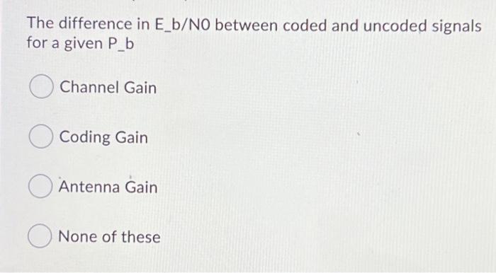Solved The difference in E_b/NO between coded and uncoded | Chegg.com