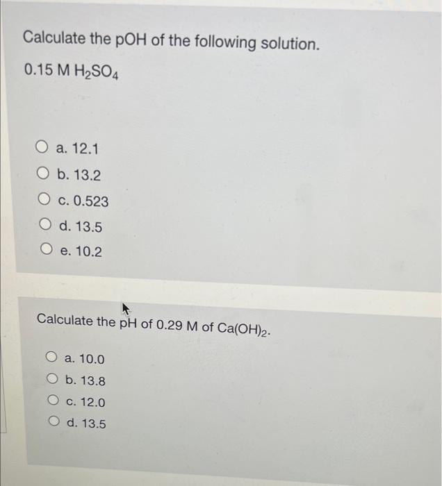 Solved Calculate the pOH of the following solution. | Chegg.com