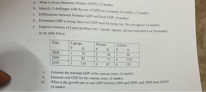 Solved a. What is Gross Domestic Product (GDP)? (3 marks) b. | Chegg.com