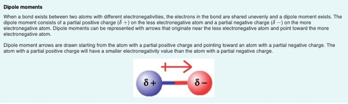 Solved Dipole moments When a bond exists between two atoms | Chegg.com