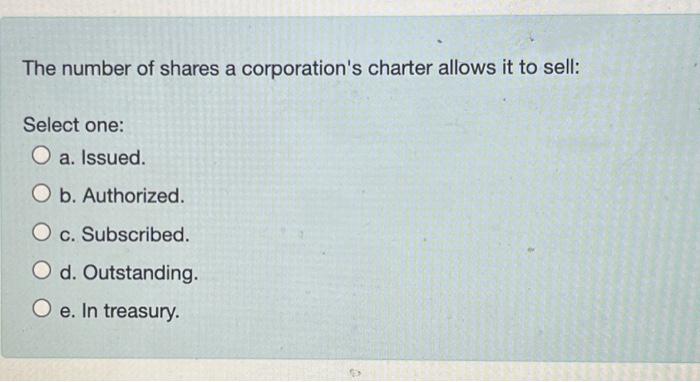 Solved The number of shares a corporation's charter allows | Chegg.com