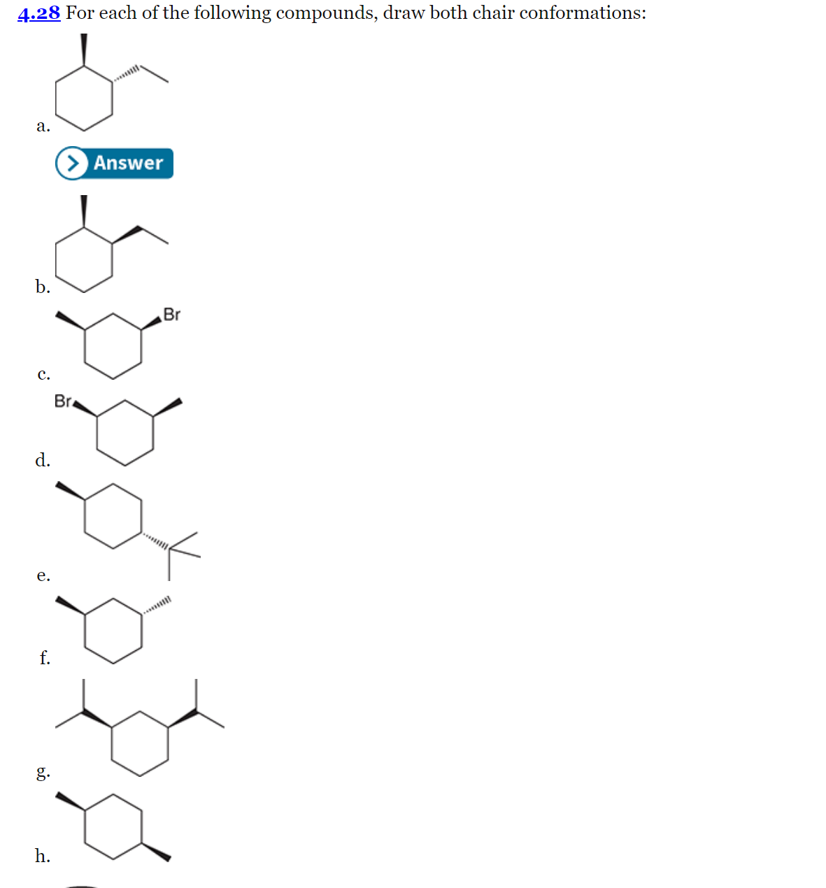 Solved 4.28 ﻿For each of the following compounds, draw both | Chegg.com