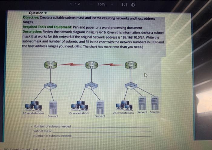 Solved 100% Question 1: Objective: Create a suitable subnet | Chegg.com