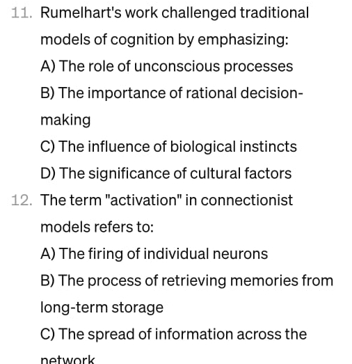 Solved Rumelhart's work challenged traditional models of | Chegg.com