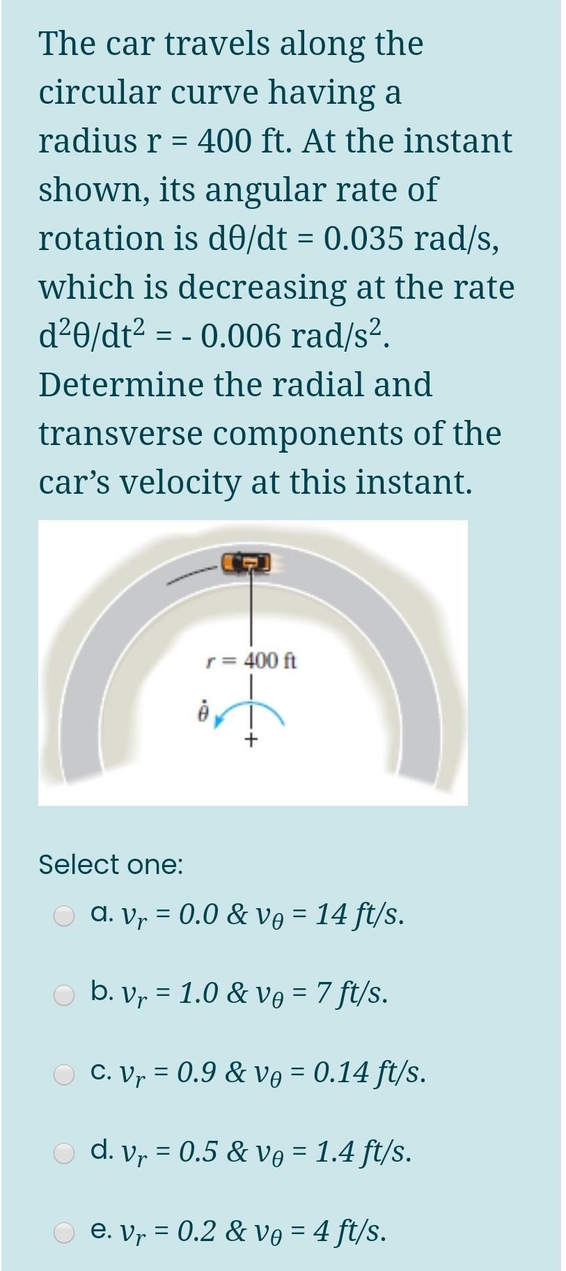 Solved The car travels along the circular curve having a | Chegg.com